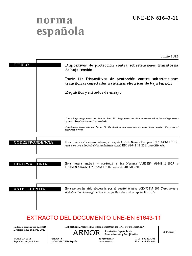 Une-En 61643-11 | PDF | Aislador (Electricidad) | Tornillo
