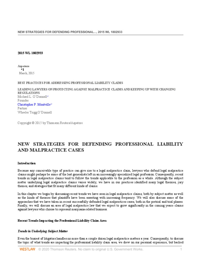 New Strategies For Defending Professional Liability and Malpractice ...