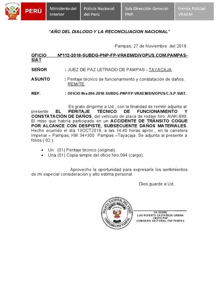 Oficio Peritaje AWK-899 | PDF