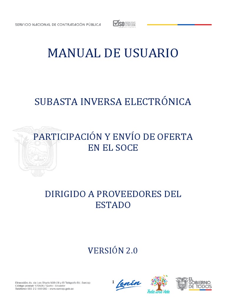 Manual de Usuario Soce Subasta Inversa Proveedores | PDF | Subasta | Servicio de subasta