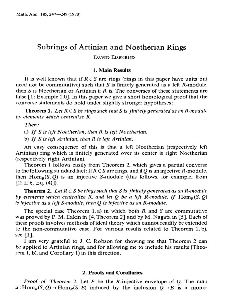 Subrings of Artinian and Noetherian Rings: 1. Main Results | PDF | Ring (Mathematics) | Group Theory
