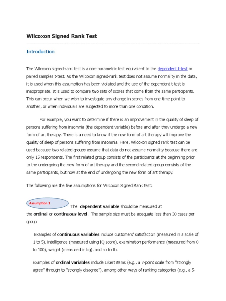 Wilcoxon Signed Rank Test Explained | PDF | Student's T Test | Tests