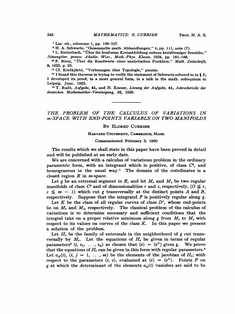 Currier E. - The Problem of The Calculus of Variations in M-Space With End-Points Variable On ...