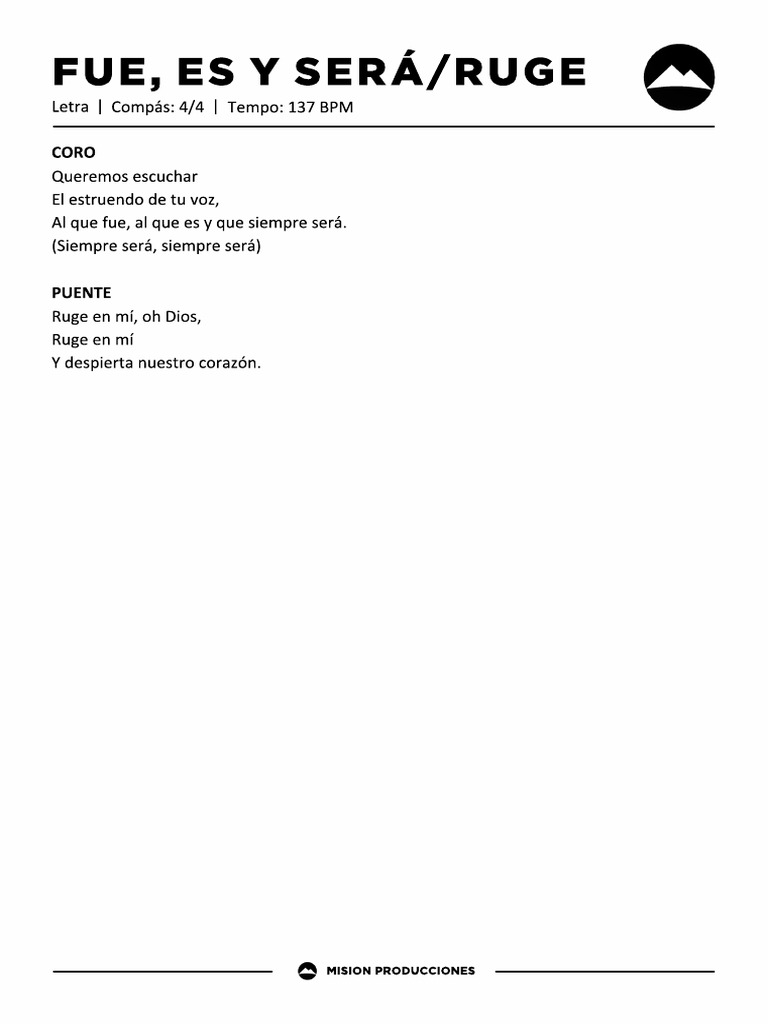 Fue, Es y Será + Ruge - Chart Letra | PDF | Artes del Lenguaje y ...