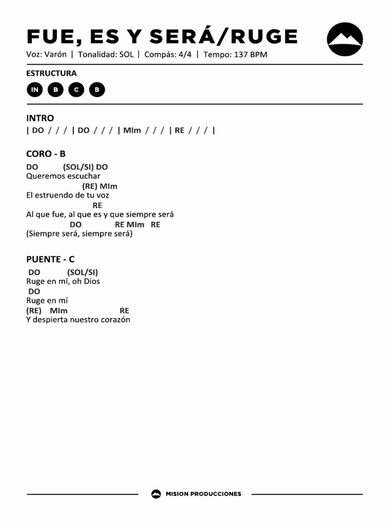 Fue, Es y Será + Ruge - Chart Varón (Cifrado Tradicional - Sol) | PDF