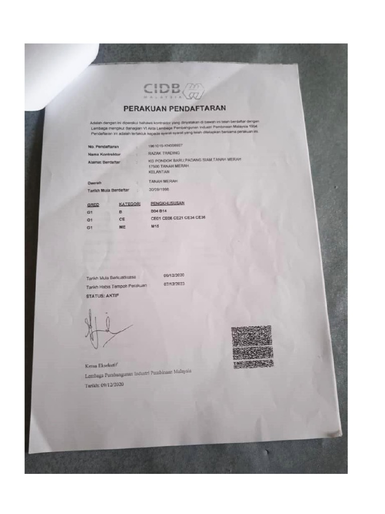 Sijil Perakuan CIDB | PDF