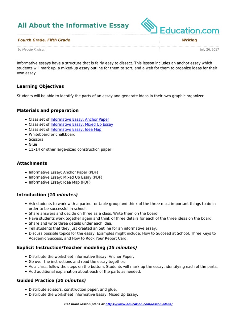 All About The Informative Essay | PDF | Essays | Lesson Plan