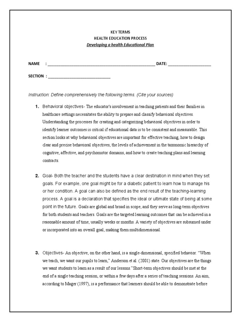 KEY TERMS - Developing A HTP | PDF | Affect (Psychology) | Goal