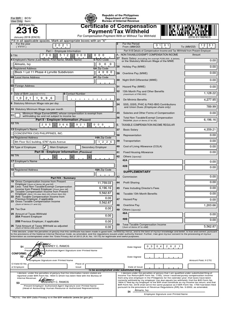 Certificate of Compensation Payment/Tax Withheld: Part I - Employee ...