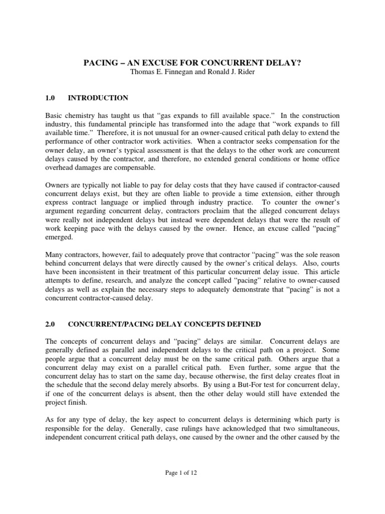 Pacing - An Excuse For Concurrent Delay | PDF | Causality | Damages Pacing - An Excuse For Concurrent Delay | PDF | Causality | Damages