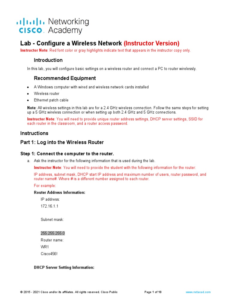 13 1 11 Lab Configure A Wireless Network Ilm Pdf Wireless Lan Router Computing