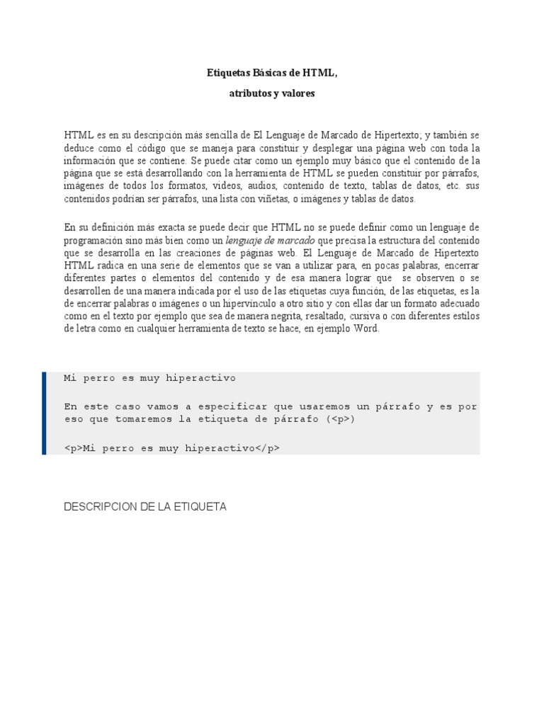 Etiquetas Básicas de HTML | PDF | Lenguaje de marcado | HTML