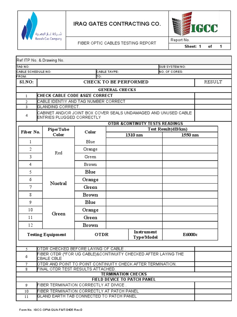 IGCC-OPM-QUA-FMT-0405 Rev.0 - FIBER OPTIC CABLES TESTING REPORT | PDF ...