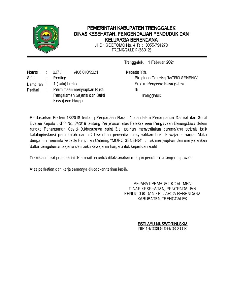 Surat Permintaan Pengalaman Dan Kewajaran Harga (PPK Ke NB | PDF