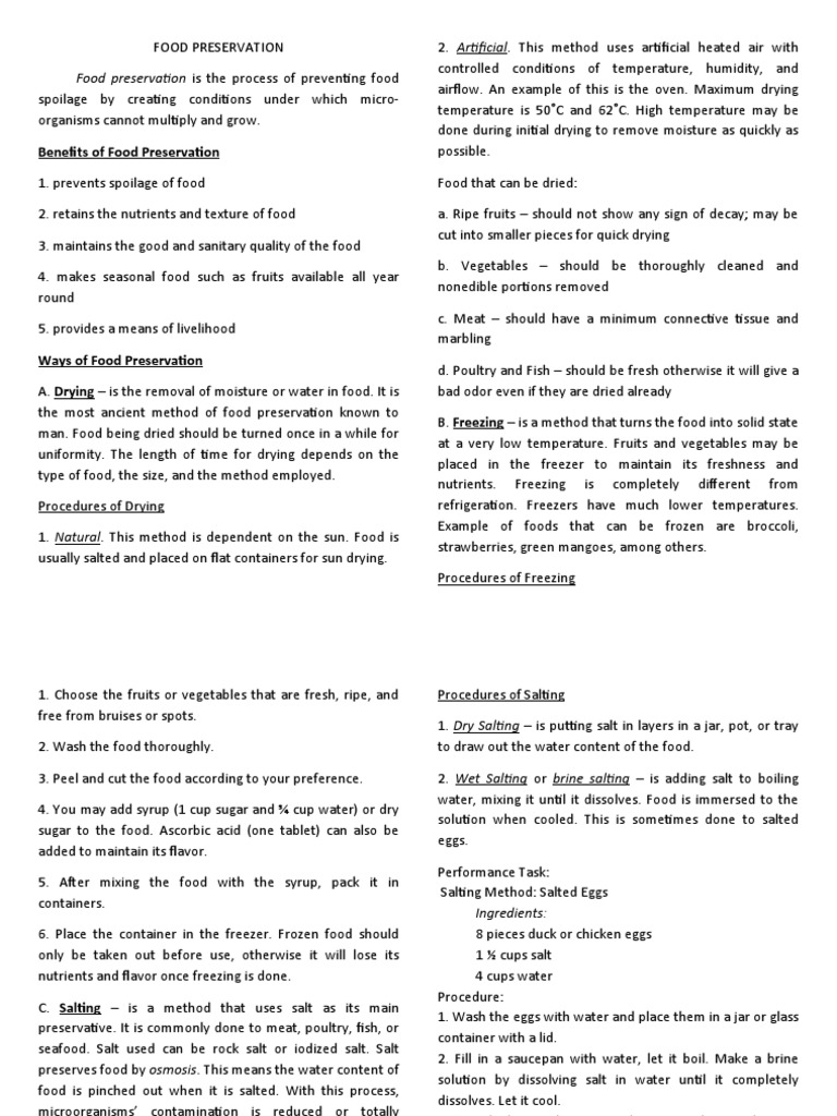 Handout - Food Preservation | PDF | Food Preservation | Decomposition