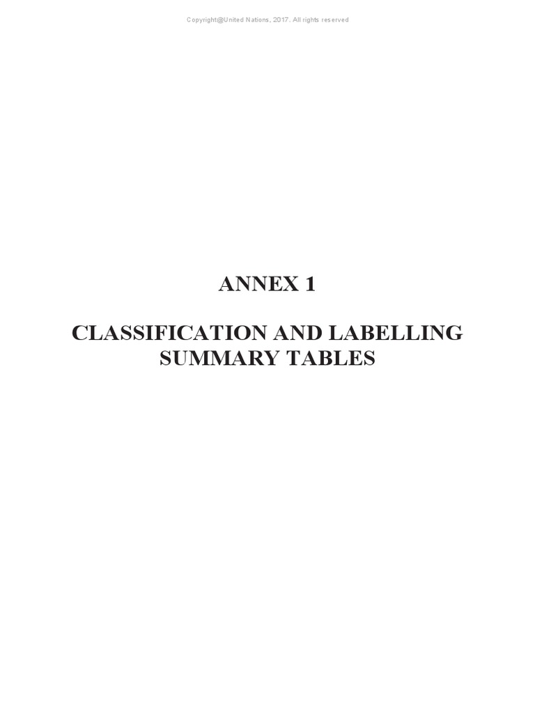 Annex 1 Classification and Labelling Summary Tables | PDF | Dangerous ...