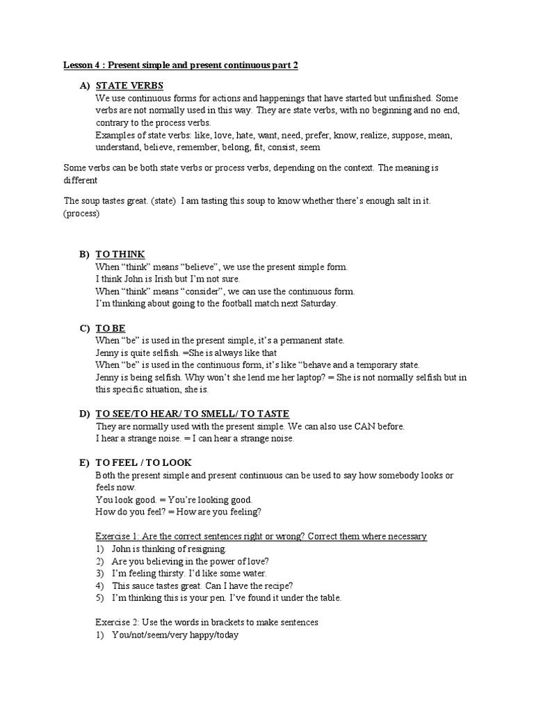 Lesson 4 Present Simple and Present Continuous Part 2 | PDF | Language ...