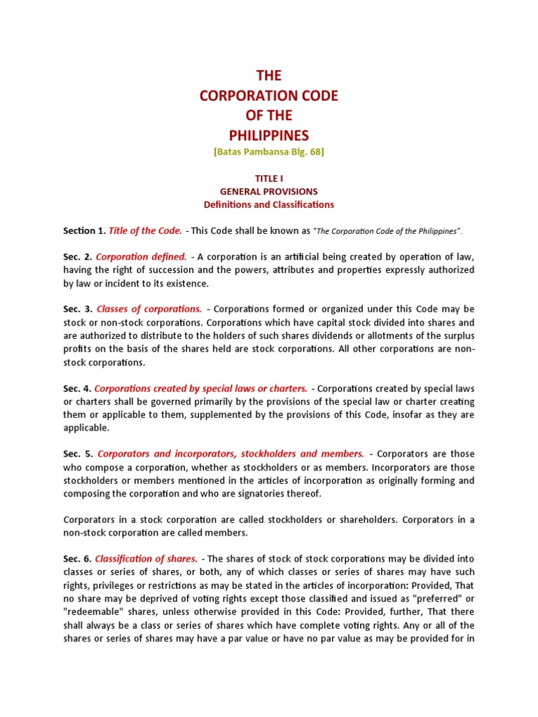 THE Corporation Code of The Philippines | PDF | Corporations ...