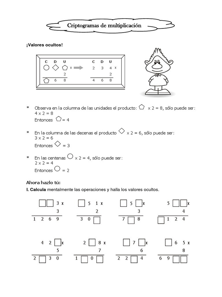 Criptogramas de Multiplicación: ¡Valores Ocultos! | PDF | Enseñanza de matemática