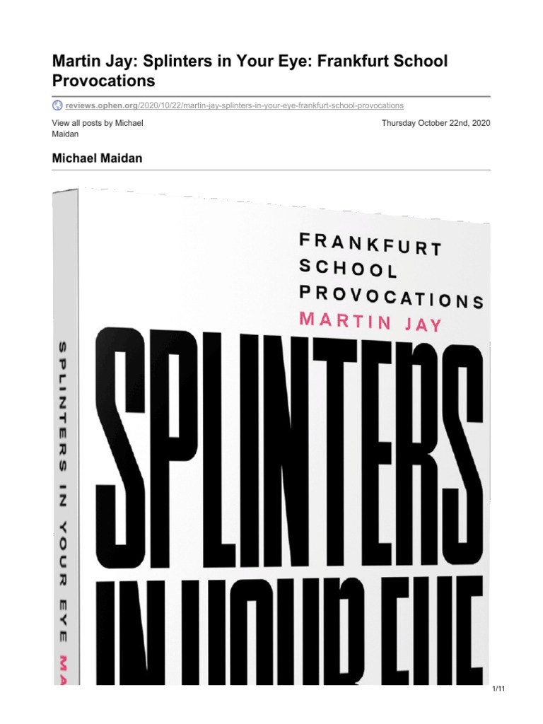 Martin Jay Splinters in Your Eye Frankfurt School Provocations | PDF ...