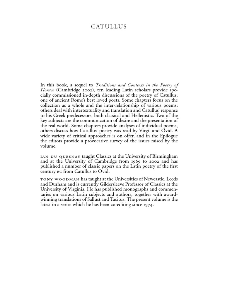 Catullus - Poems, Books, Readers Quesnay | PDF | Latin Literature | Virgil