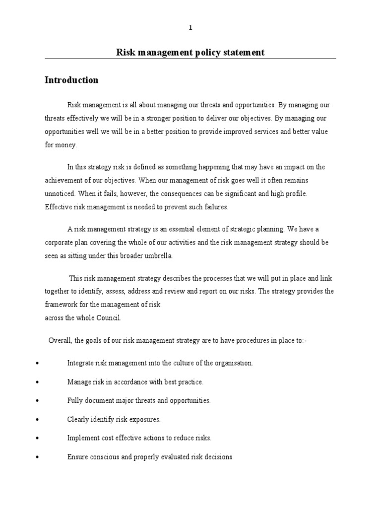 Risk Management Policy Statement | PDF | Internal Control | Risk Management