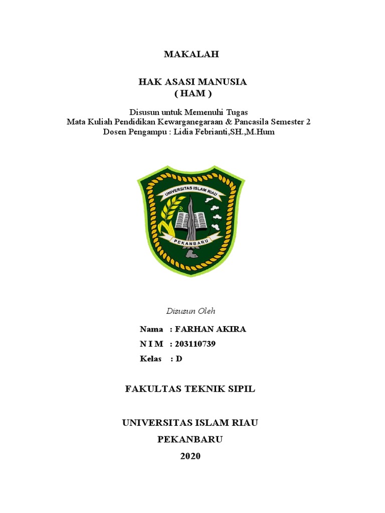 Makalah Farhan Akira 203110739 Kelas 2D Tentang Ham | PDF