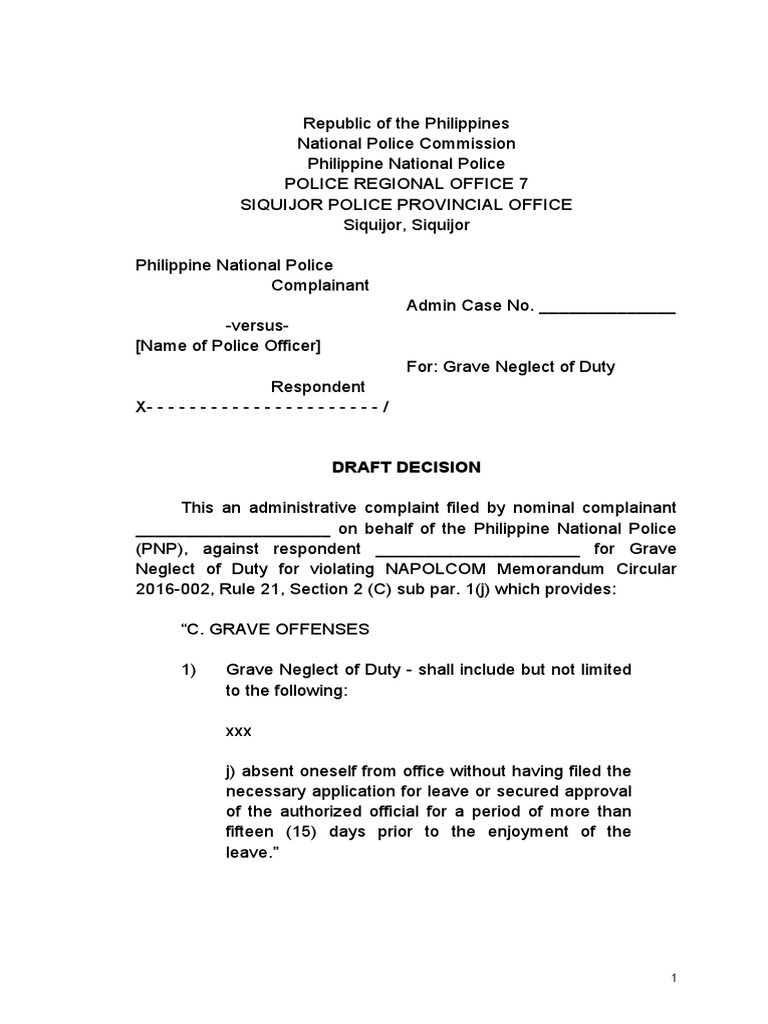 Grave Neglect of Duty Decision PNP | PDF | Mitigating Factor | Public Law