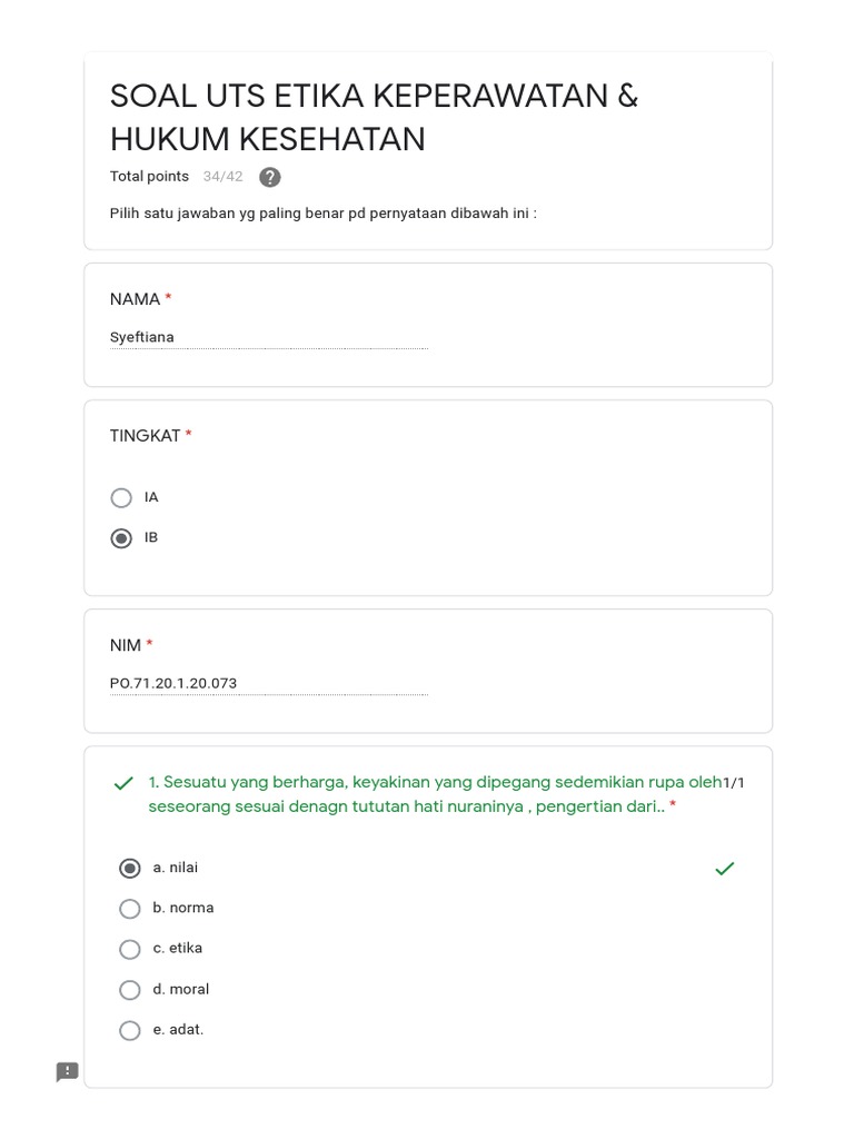 Uts MK Etika Keperawatan & Hukum Kesehatan Semester 2 | PDF