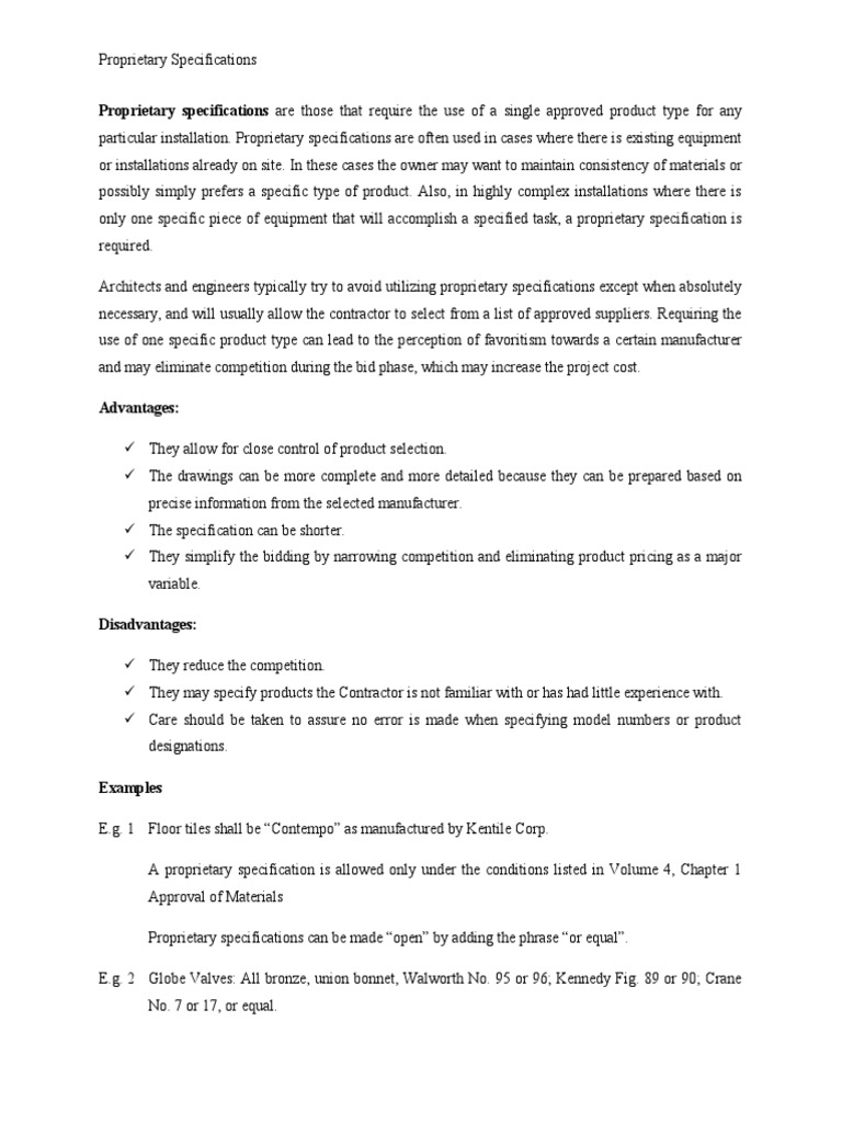 Proprietary Specification | PDF | Specification (Technical Standard) | Architect