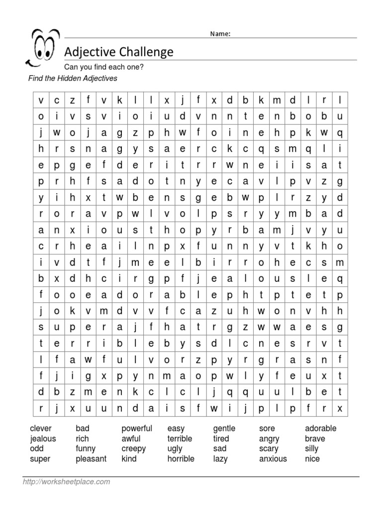 Hidden Adjectives Worksheet Challenge | PDF