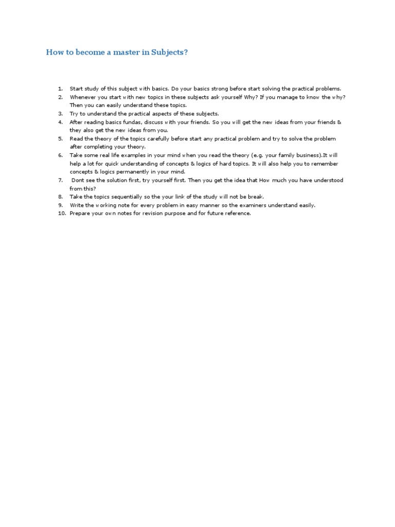 How To Become A Master in Subjects | PDF
