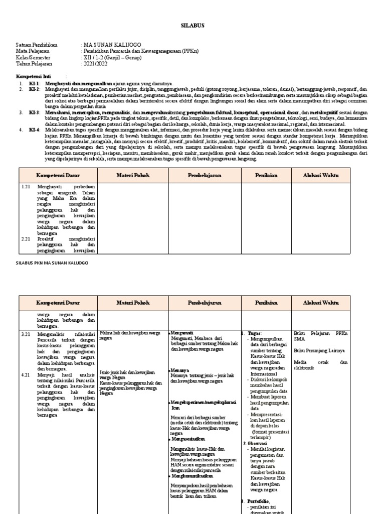 Silabus PKN Kelas 12 | PDF | Ilmu Sosial