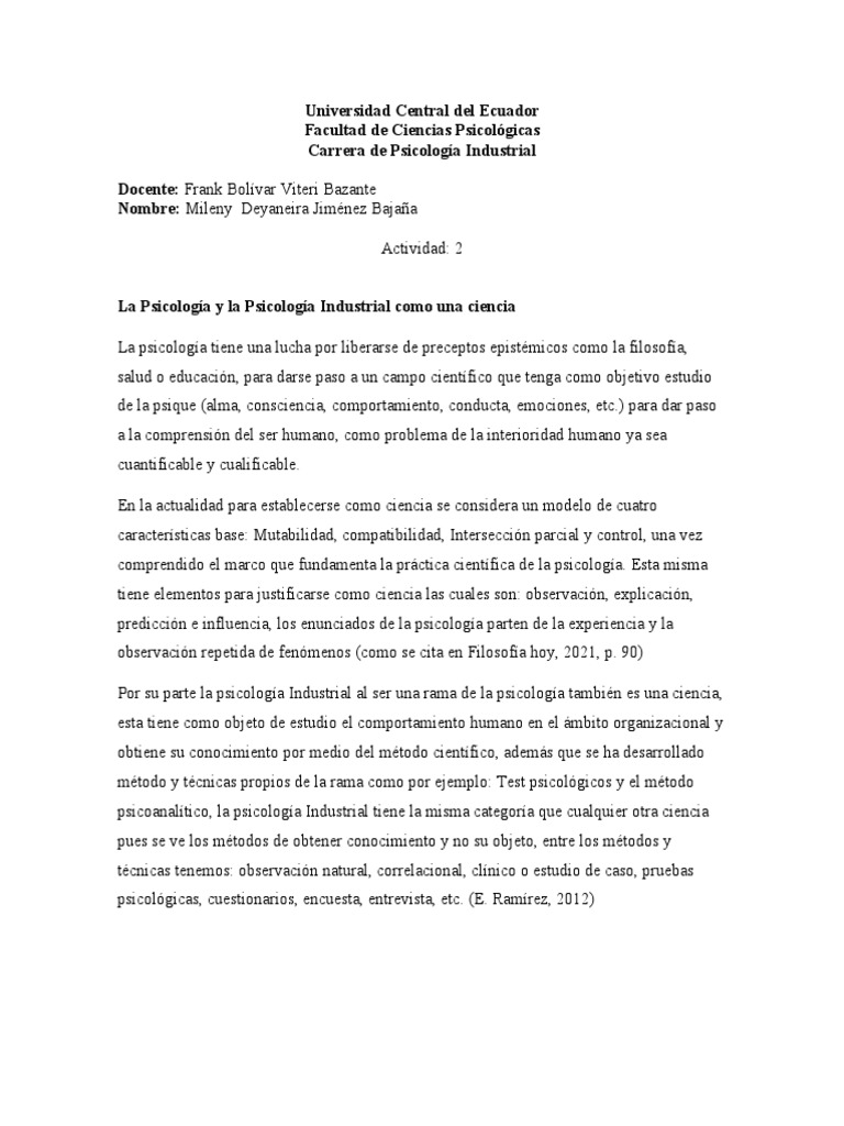 La Psicología Industrial Como Una Ciencia Aplicada Al Estudio Del