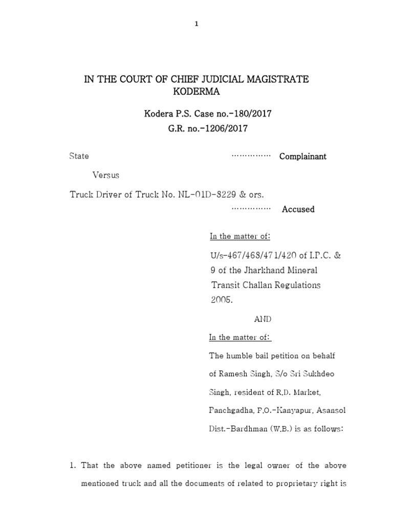 In The Court of Chief Judicial Magistrate Koderma: Kodera P.S. Case No ...
