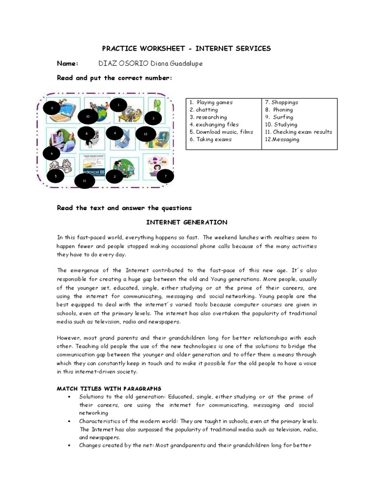 Practice Worksheet - Internet Services Name: Read and Put The Correct ...