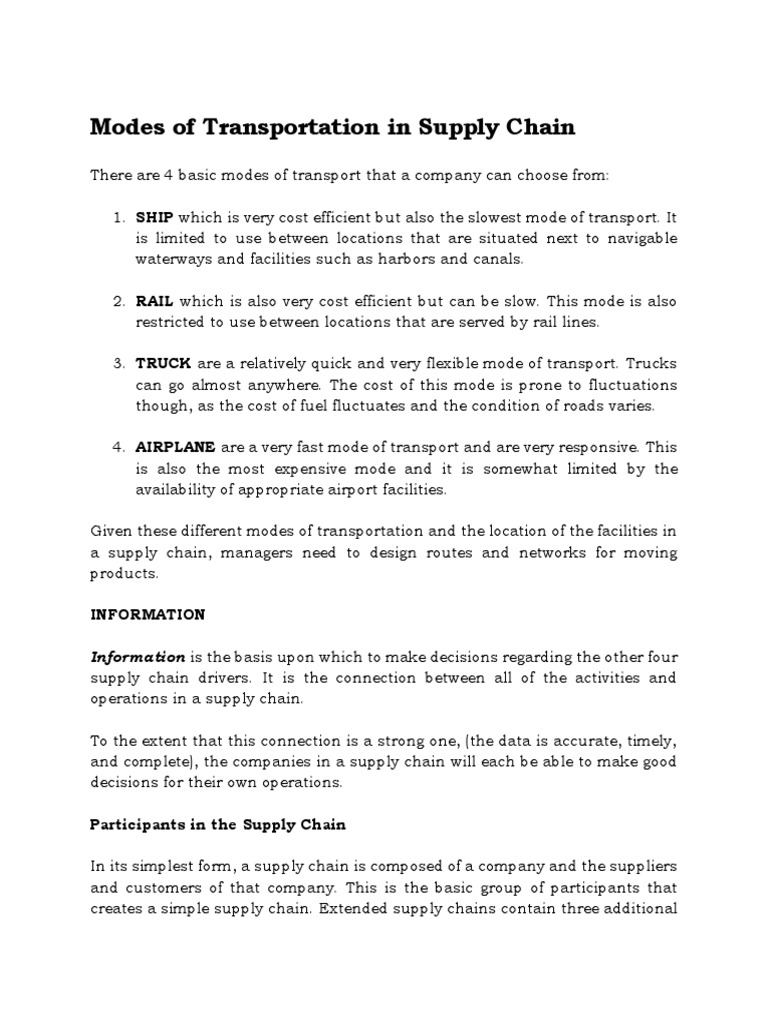 Modes of Transportation in Supply Chain | PDF | Supply Chain | Mode Of ...