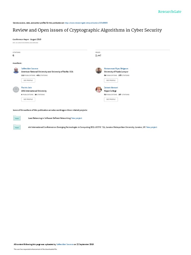 Review and Open Issues of Cryptographic Algorithms in Cyber Security ...