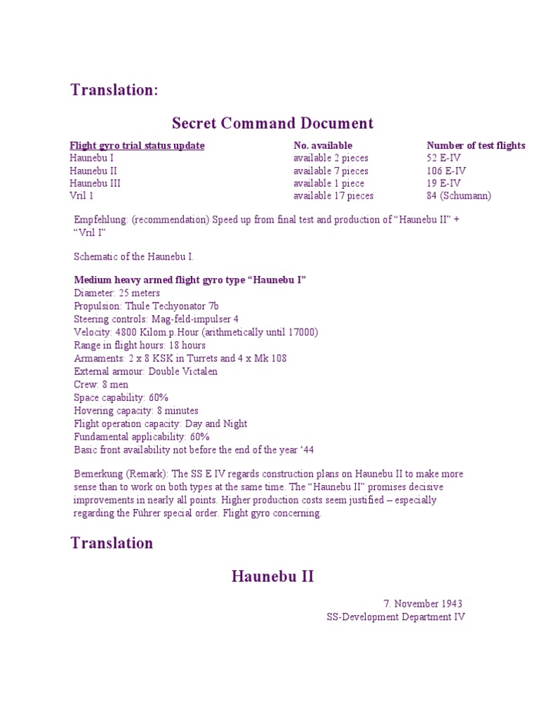 Translation: Secret Command Document: Flight Gyro Trial Status Update ...
