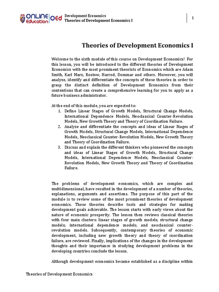 Lesson 6 - Theories of Development Economics (First Part) | PDF ...