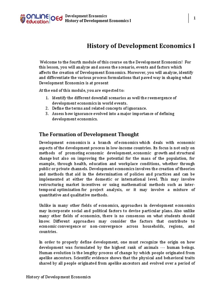 Lesson 4 - History of Development Economics (First Part) | PDF ...
