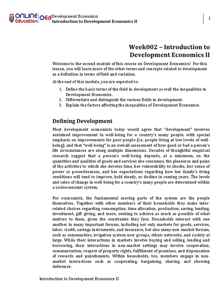 Lesson 2 - Defining of Development Economics (First Part) | PDF ...