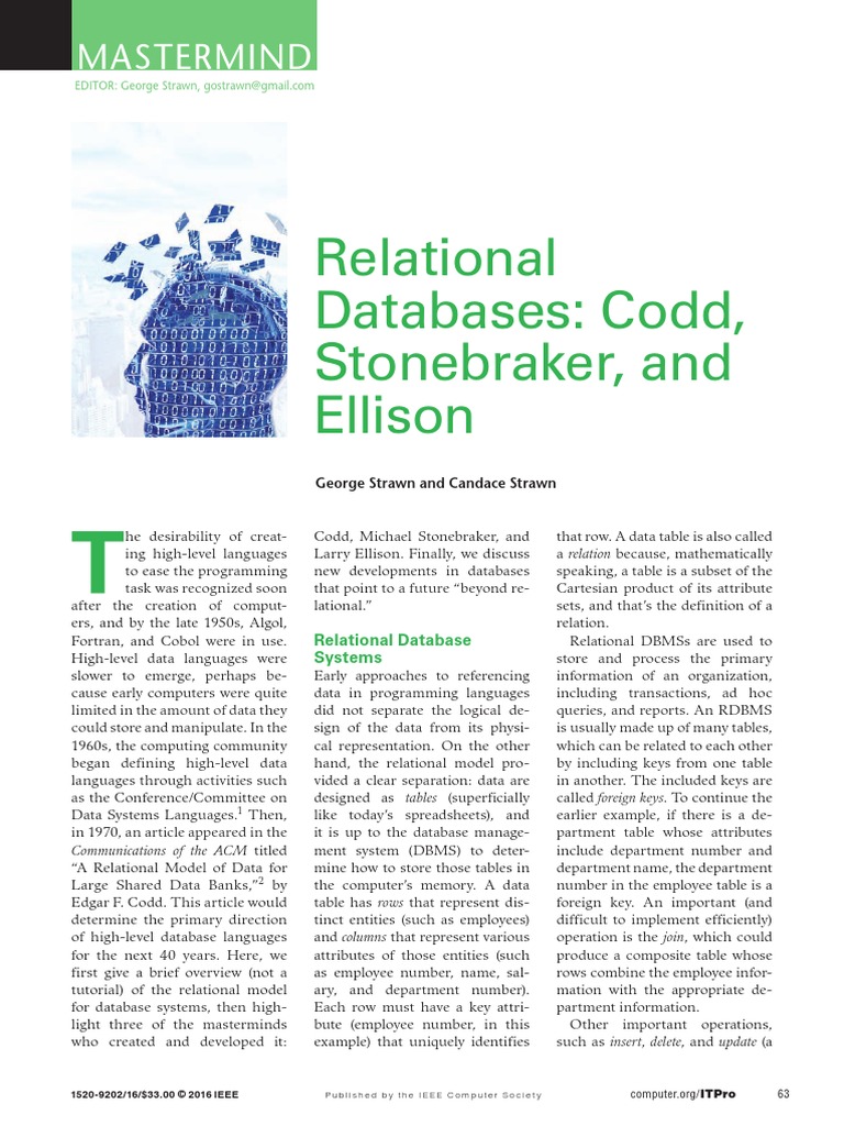 Relational Databases: Codd, Stonebraker, and Ellison: Mastermind | PDF | Relational Database ...