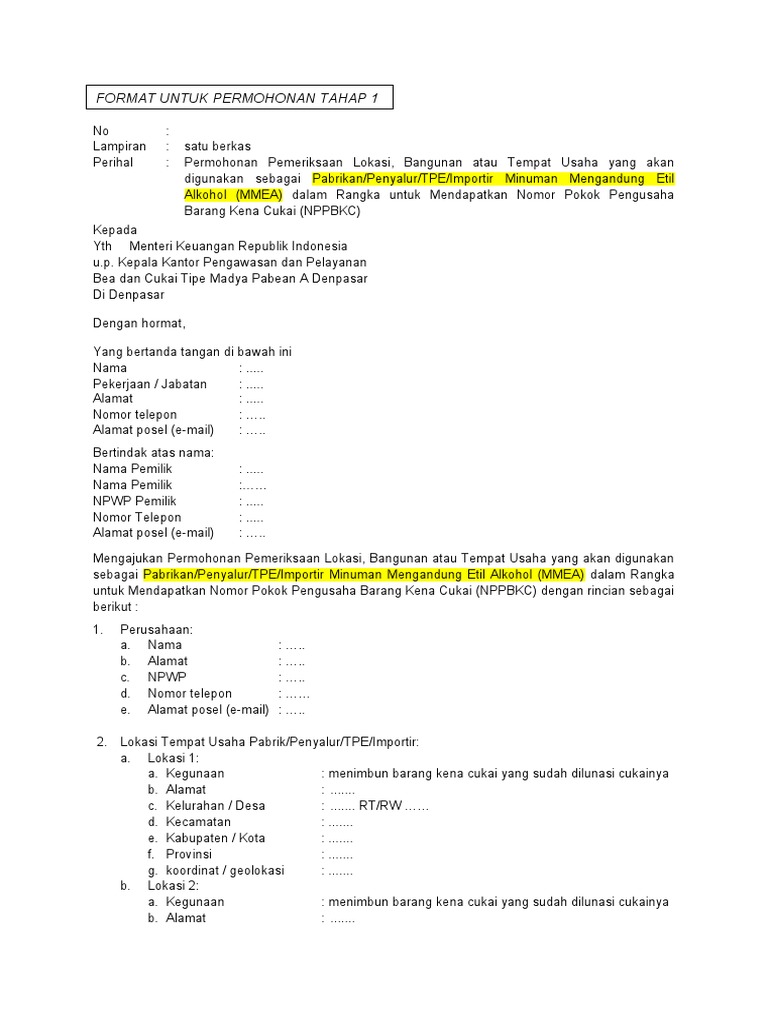 Permohonan Tahap I NPPBKC | PDF