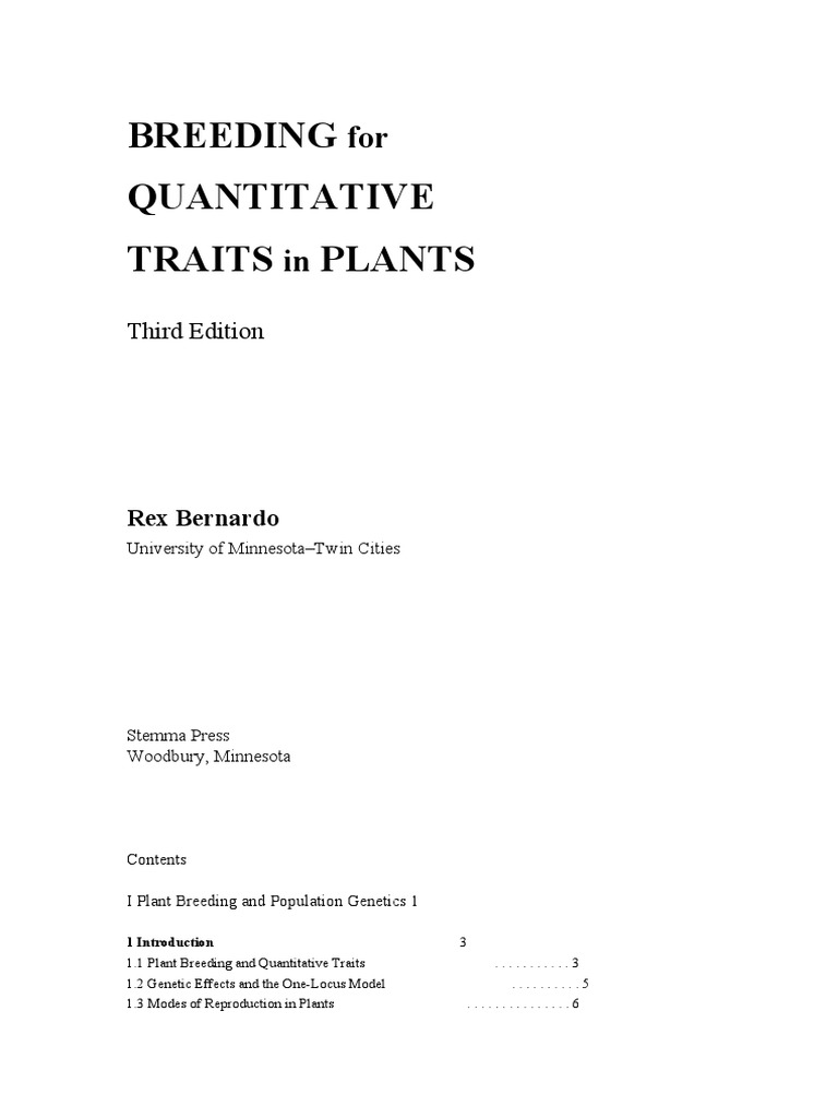 Breeding Quantitative Traits in Plants | PDF | Dominance (Genetics) | Plant Breeding