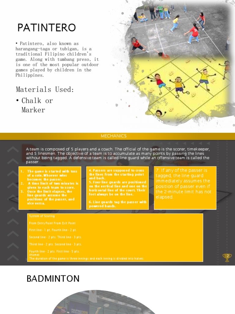 Patintero: Materials Used: - Chalk or Marker | PDF | Recreation | Games ...