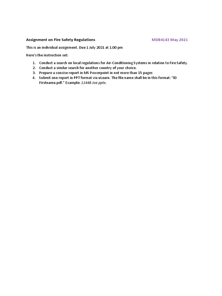 Fire Safety Assignment Guide | PDF | Business | Computers
