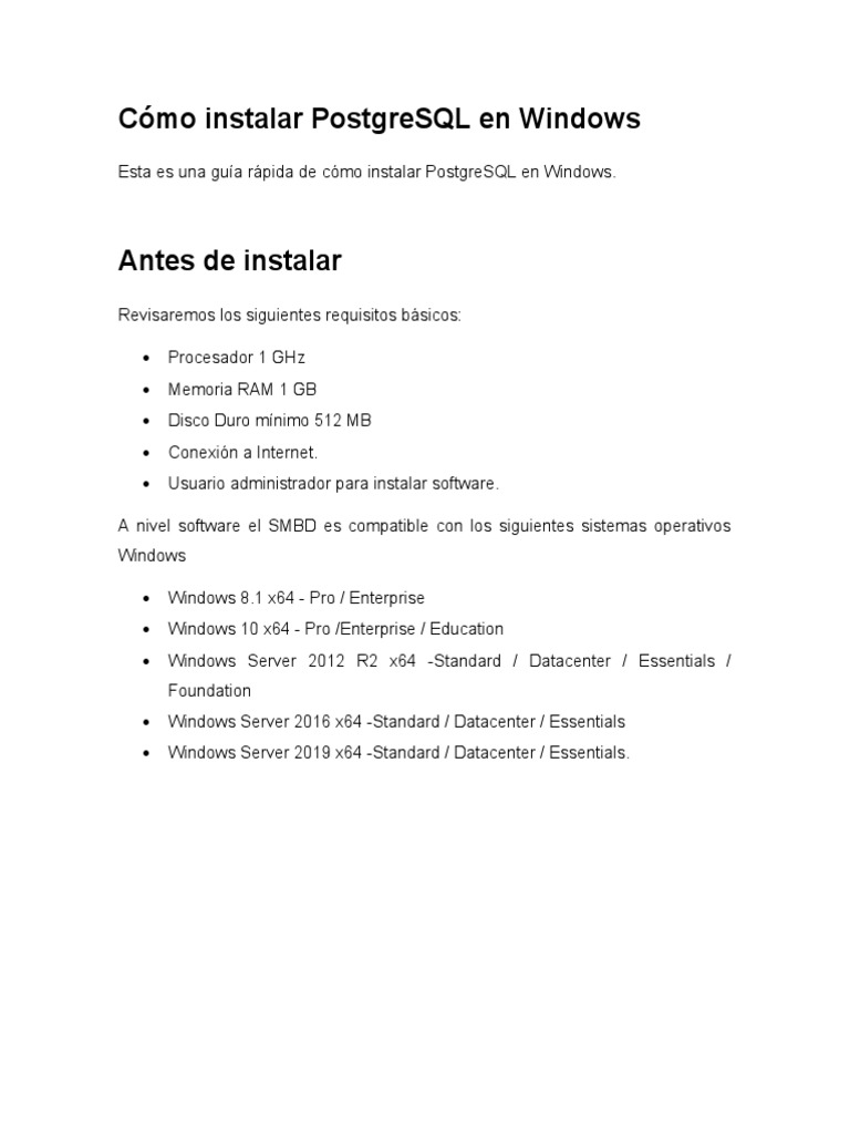 Cómo Instalar PostgreSQL en Windows | PDF | Negocios | Informática