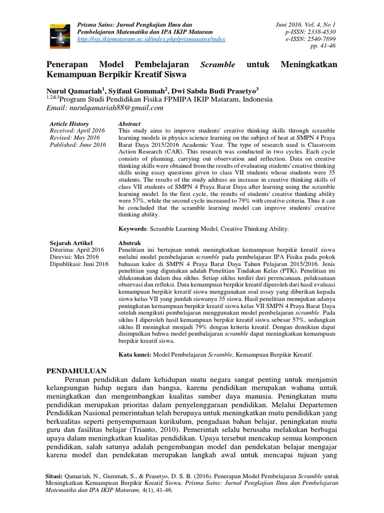 Penerapan Model Pembelajaran Scramble Un F6bb888a | PDF | Penilaian ...