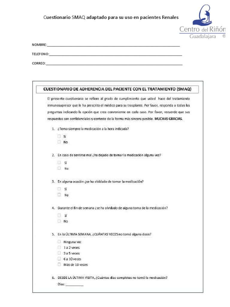 Cuestionario SMAQ Adaptado para Su Uso en Pacientes Renales | PDF ...